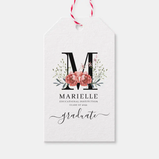 Graduation Floral Monogram Logo Gift Tags | Zazzle
