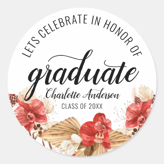 Graduation Floral Party Classic Round Sticker | Zazzle