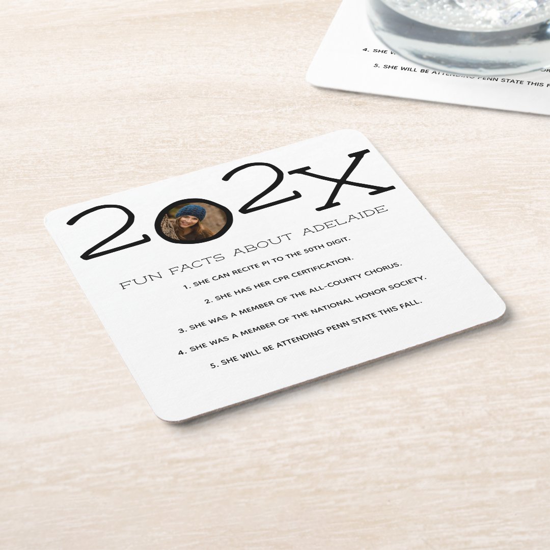 Graduation Fun Facts Custom Photo Square Paper Coaster | Zazzle