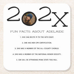 Graduation Fun Facts Custom Photo Square Paper Coaster | Zazzle
