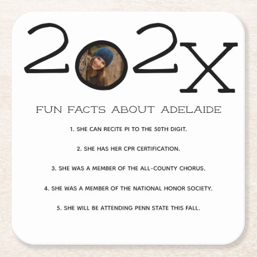 Graduation Fun Facts Custom Photo Square Paper Coaster | Zazzle