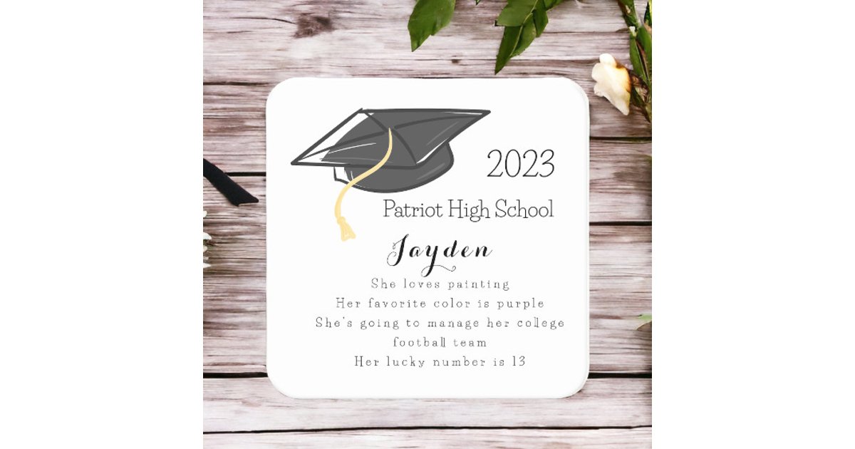 Graduation Fun Facts Grad Cap Custom Square Paper Coaster | Zazzle