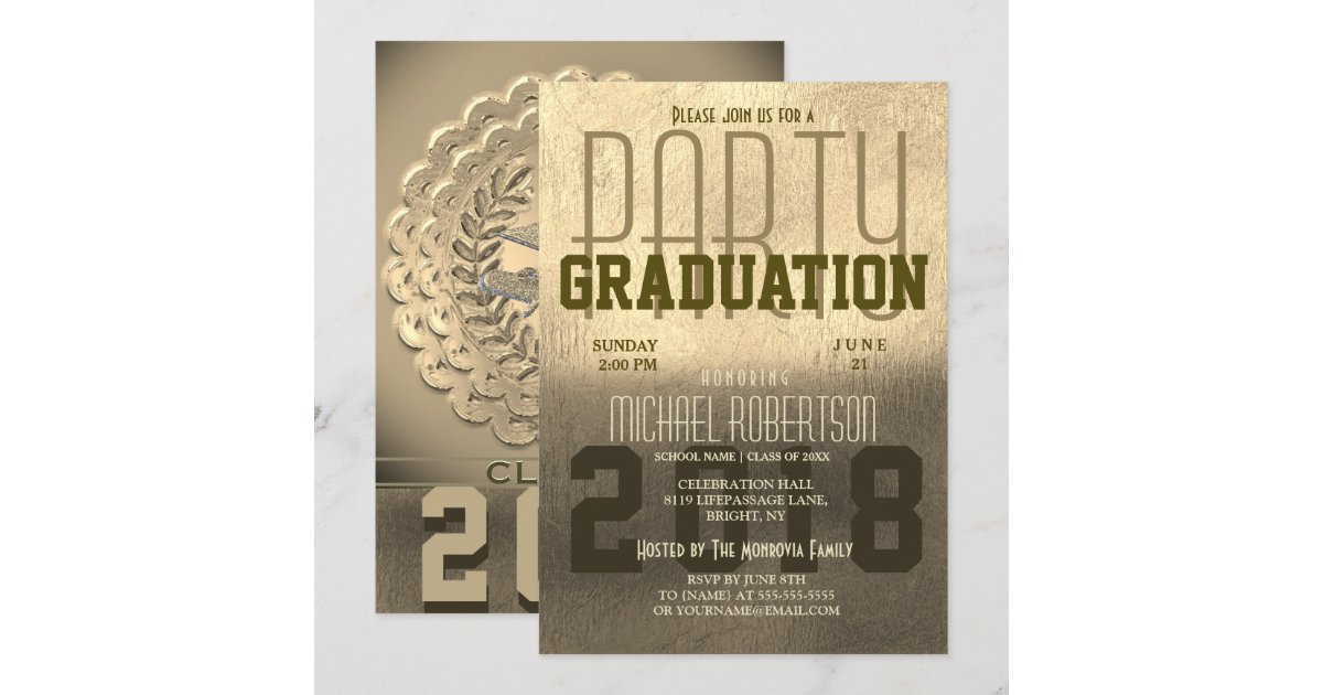 Graduation Fun Faux Gold Foil Metallic Invitation | Zazzle