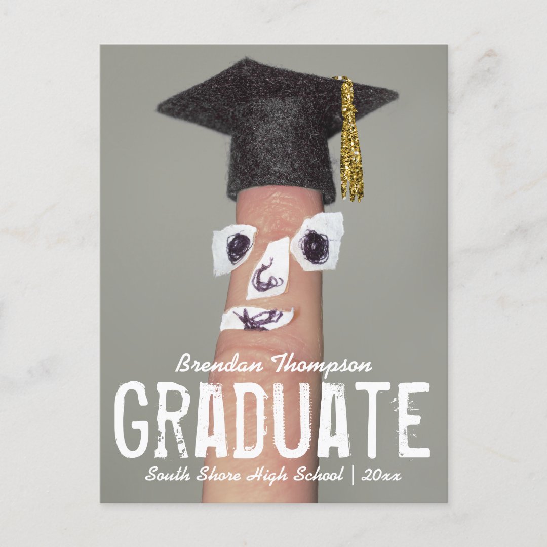 Graduation Funny Finger Cartoon Grad Cap Announcement Postcard | Zazzle
