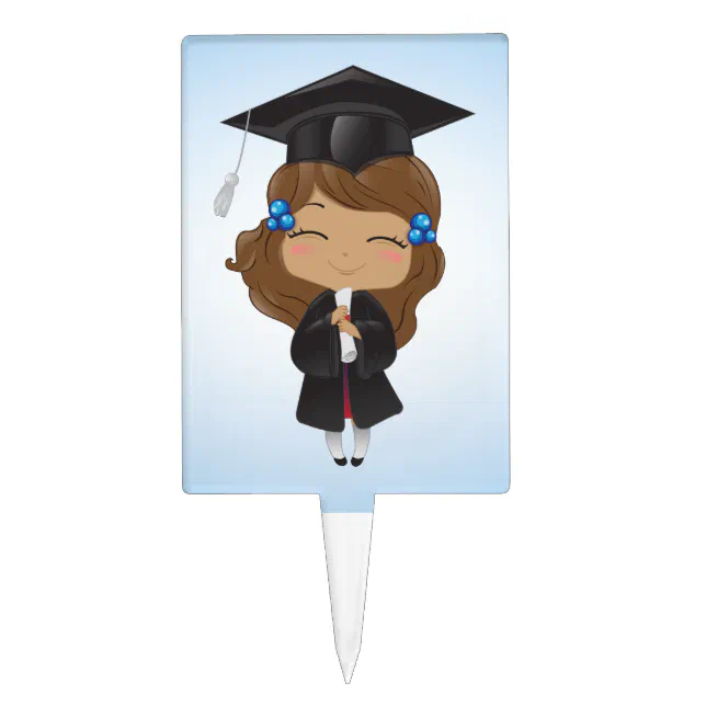 Graduation girl in black cake topper | Zazzle