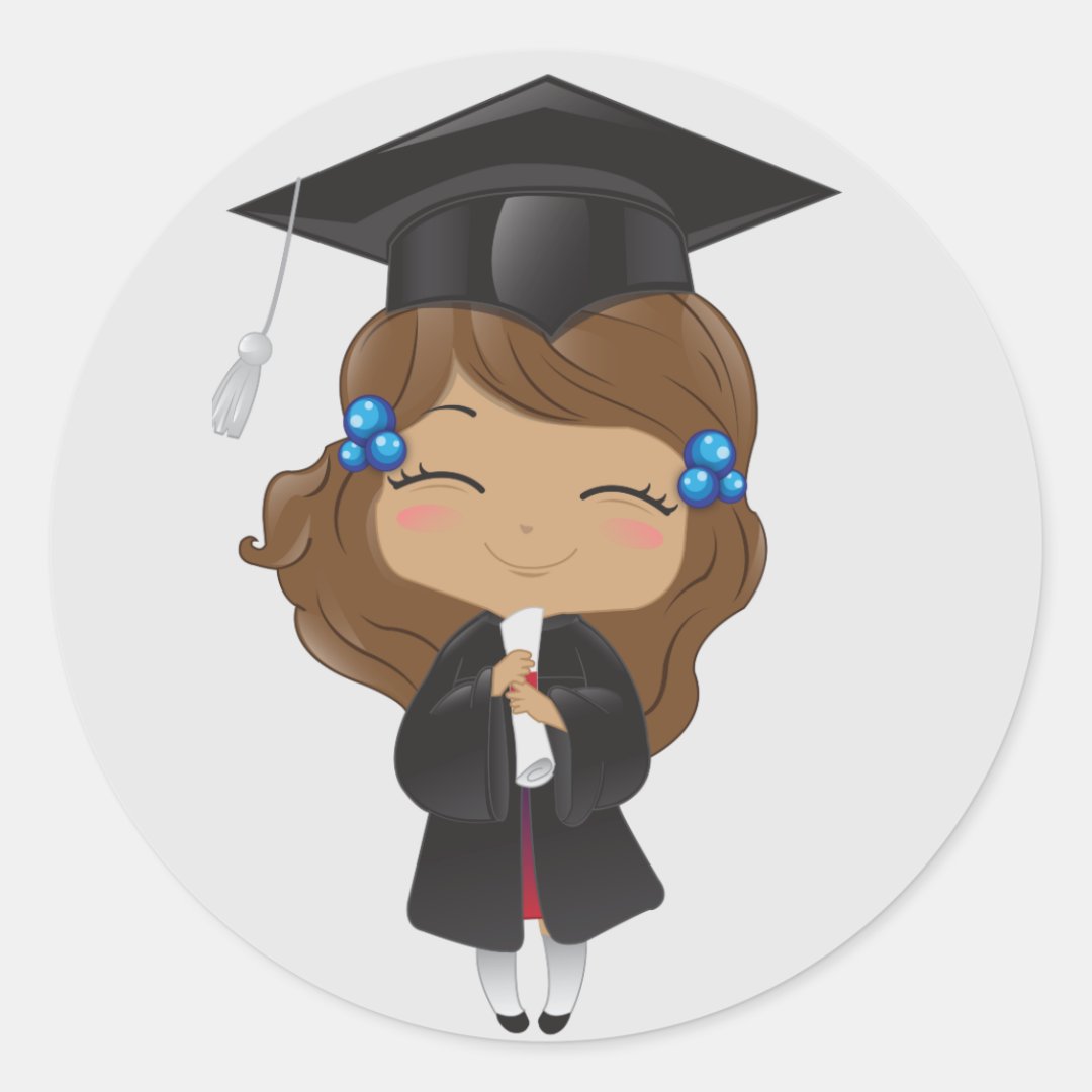 Graduation girl in black classic round sticker | Zazzle