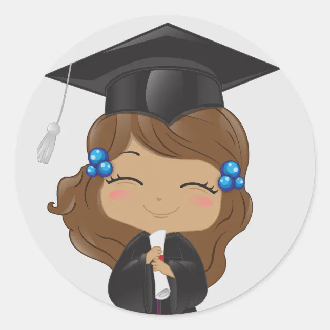 Graduation girl in black classic round sticker | Zazzle