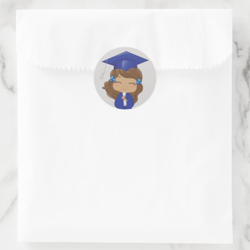 Graduation Girl in Blue Classic Round Sticker | Zazzle