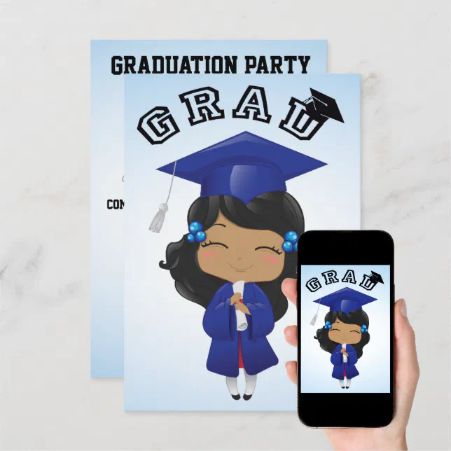 Graduation Girl in Blue Invitation | Zazzle
