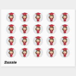 Graduation girl in red classic round sticker | Zazzle