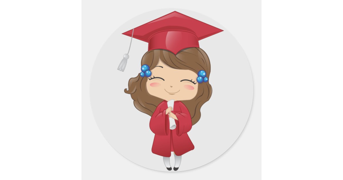 Graduation girl in red classic round sticker | Zazzle
