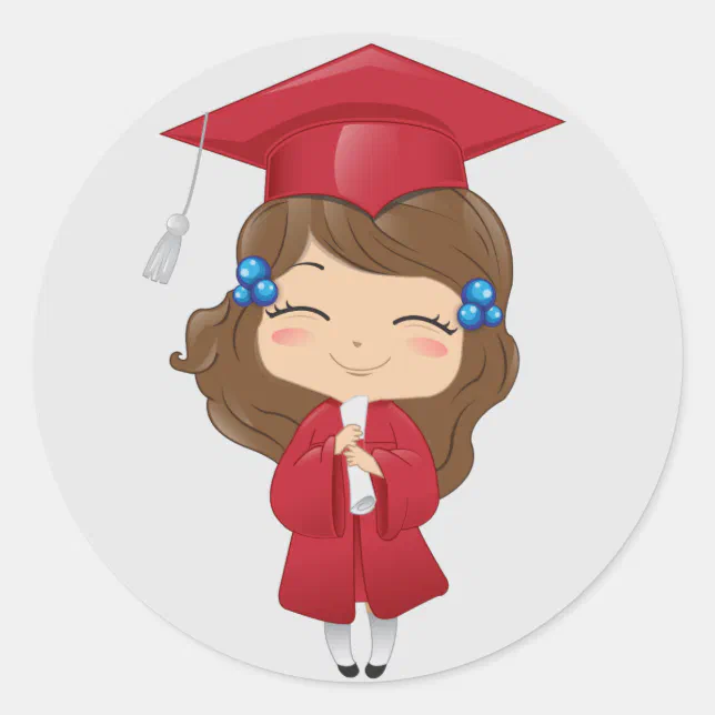 Graduation girl in red classic round sticker | Zazzle