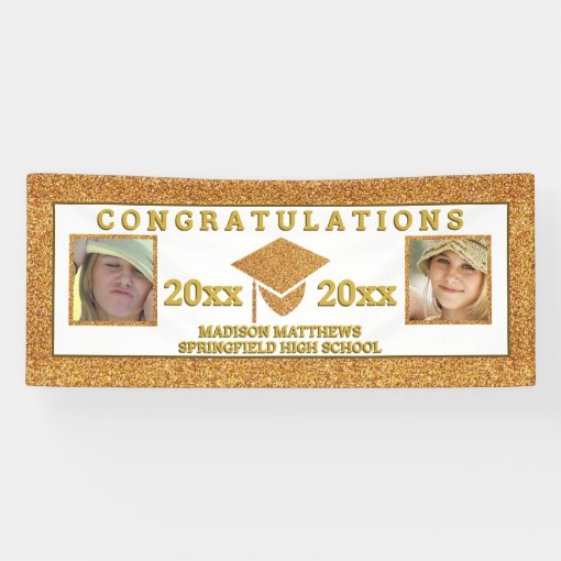 Graduation Glam Gold Congratulations Photo Banner | Zazzle