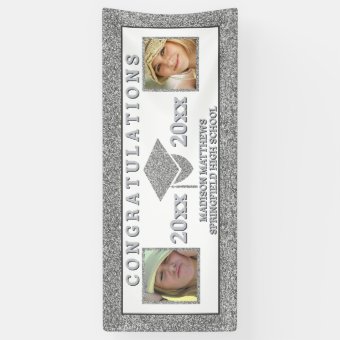 Graduation Glam Silver Congratulations Photo Banner | Zazzle
