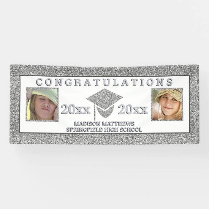 Graduation Glam Silver Congratulations Photo Banner | Zazzle.com