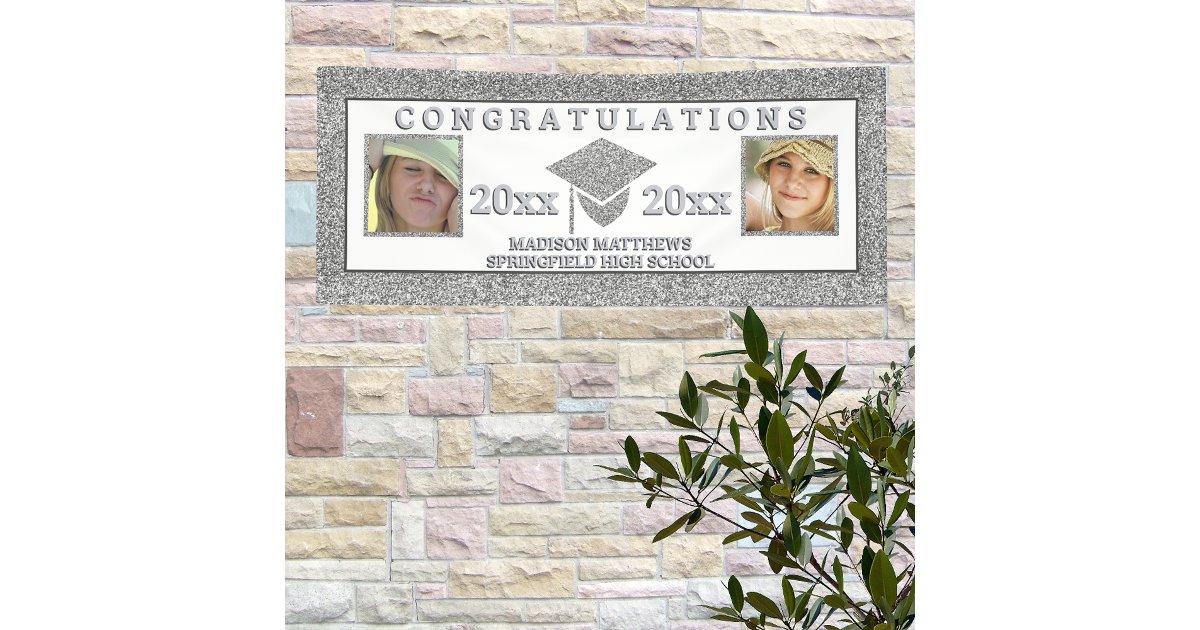 Graduation Glam Silver Congratulations Photo Banner | Zazzle