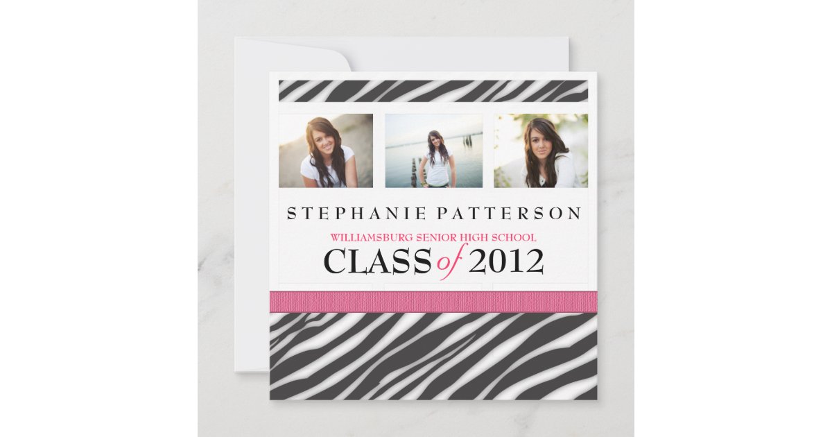 Graduation Glamour Girl Zebra Print with Hot Pink Invitation | Zazzle