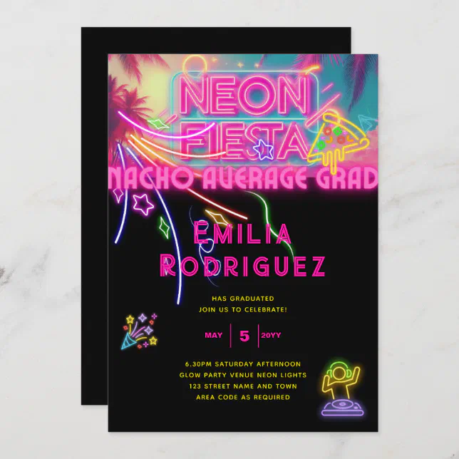 Graduation Glow Party Invitación Fiesta de Neón Invitation | Zazzle