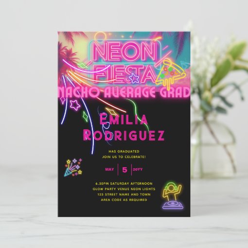 Graduation Glow Party Invitación Fiesta de Neón Invitation | Zazzle