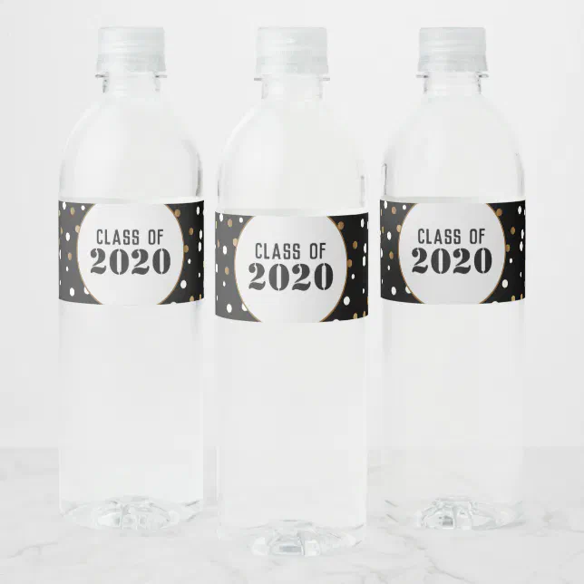 Graduation Gold and Black Custom Class of 2020 Water Bottle Label | Zazzle