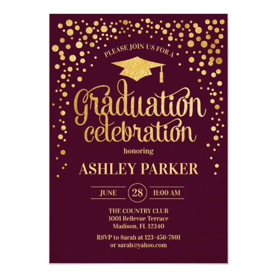 Graduation - Gold Burgundy Invitation | Zazzle.com
