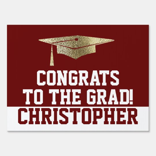 Graduation Gold Cap Congratulations Red Maroon Sign | Zazzle.com