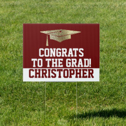 Graduation Gold Cap Congratulations Red Maroon Sign | Zazzle