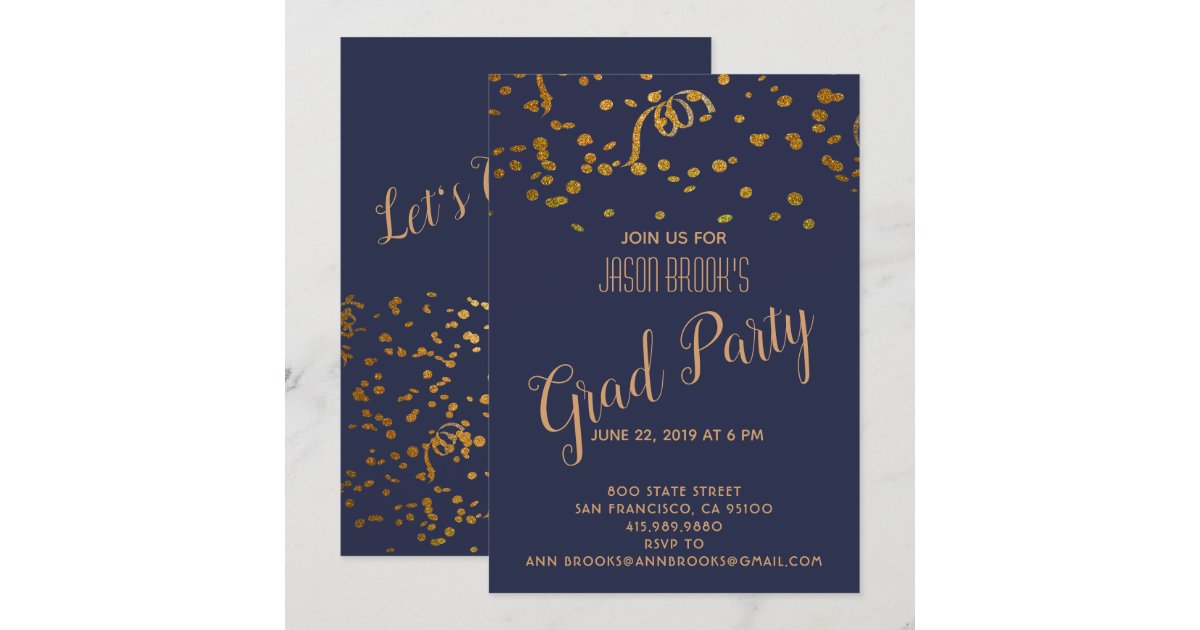 Graduation Gold Confetti Blowout Party Invitation | Zazzle