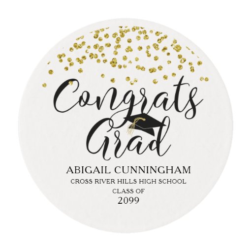 Graduation Gold Confetti CONGRATS GRAD Name School Edible Frosting ...