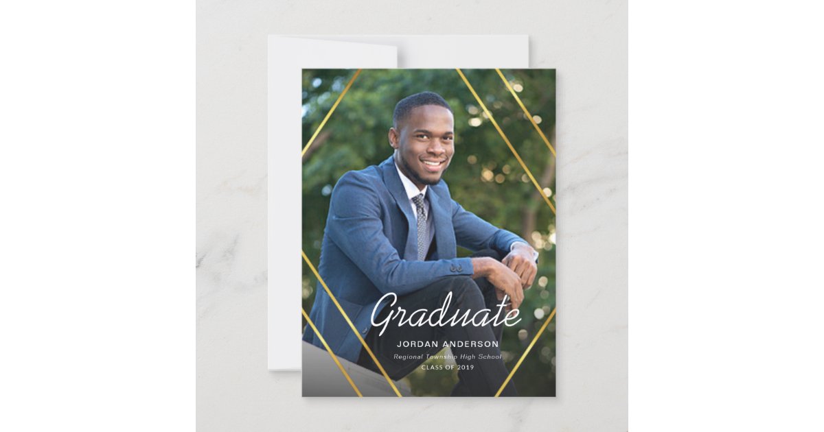 Graduation Gold Geometric Frame Photo Announcement | Zazzle