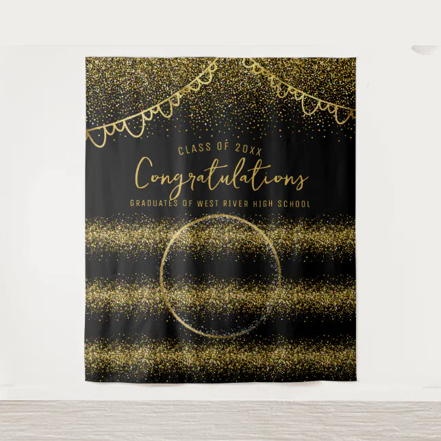 Graduation Gold Glitter Celebration Photo Backdrop | Zazzle