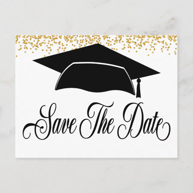 Graduation Gold Glitter Save The Date Announcement Postcard | Zazzle