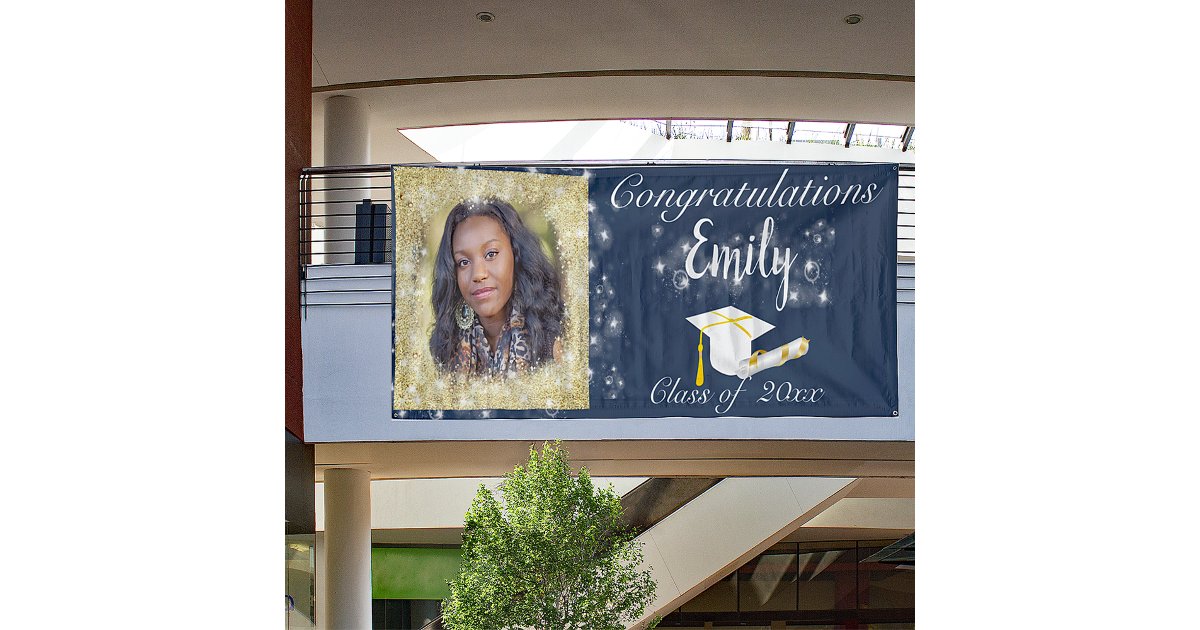 Graduation,Gold Glitter, Sparkle, Cap, Diploma Banner | Zazzle