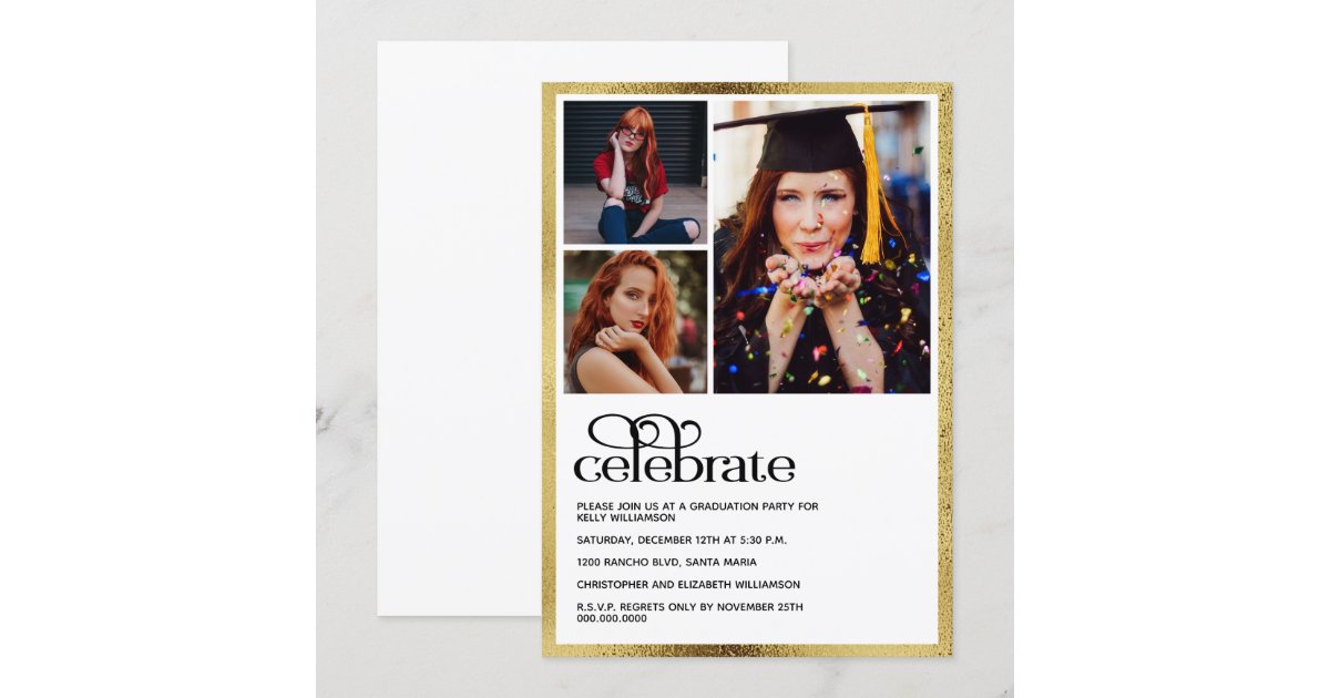 Graduation Gold Graduate Photo Invitation | Zazzle