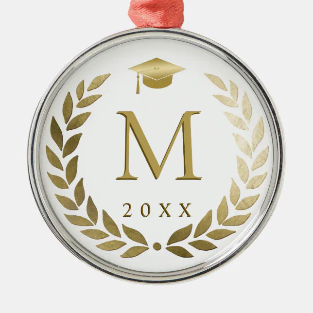 Graduation Gold Laurel Wreath Monogrammed Initial Metal Ornament | Zazzle