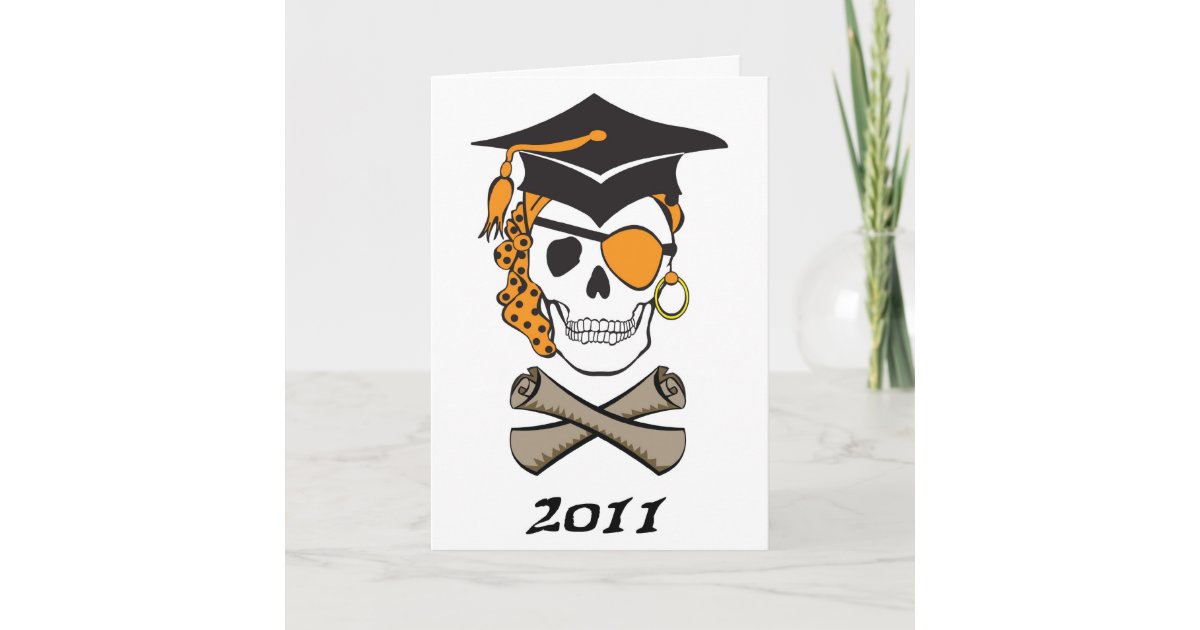 Graduation Gold Pirate Skull Card | Zazzle