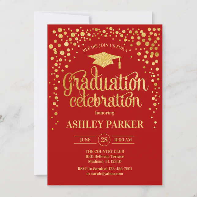Graduation - Gold Red Invitation | Zazzle