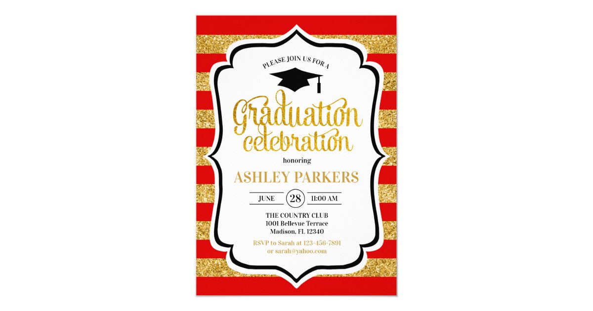 Graduation - Gold Red Stripes Invitation | Zazzle.com