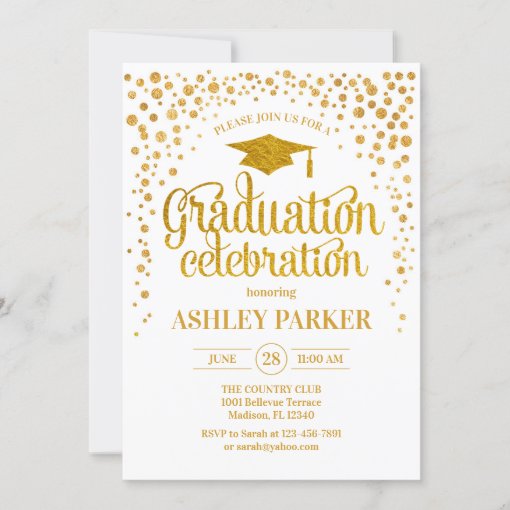Graduation - Gold White Invitation | Zazzle