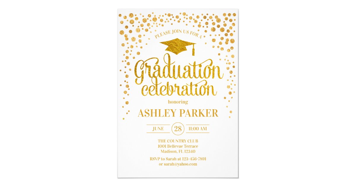 Graduation - Gold White Invitation | Zazzle.com