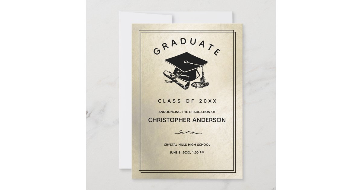 Graduation Gold with Grad Cap Diploma Announcement | Zazzle