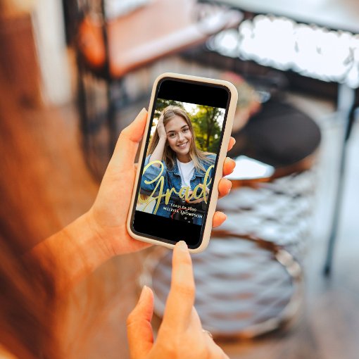 Graduation Grad Gold Calligraphy | QR Code Website Invitation | Zazzle