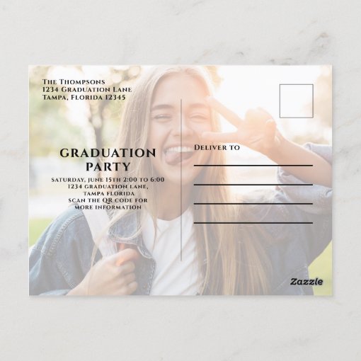 Graduation Grad Gold Calligraphy Simple Two Photo Postcard | Zazzle