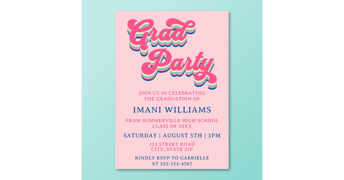 Graduation Grad Party Groovy Retro Typography Invitation | Zazzle