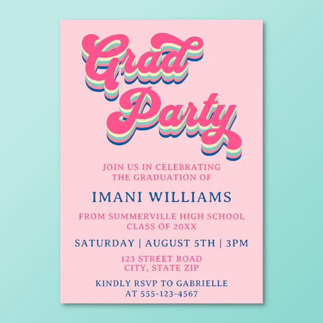Graduation Grad Party Groovy Retro Typography Invitation | Zazzle
