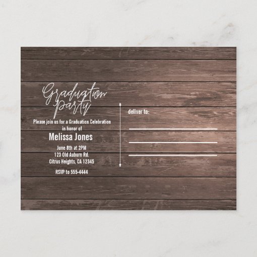 Graduation Graduate Rustic Wood School Photo Invitation Postcard | Zazzle