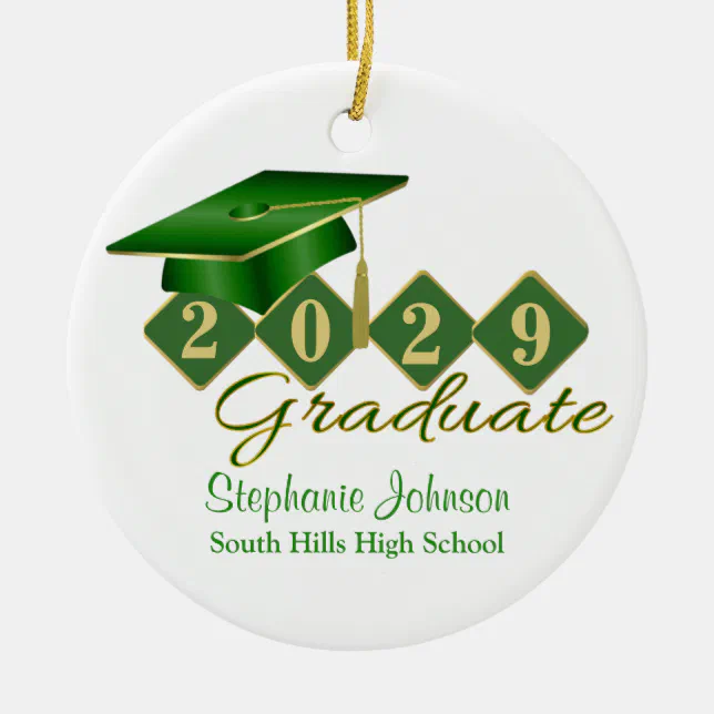 Graduation Green and Gold Classic 20XX Photo Ceramic Ornament | Zazzle