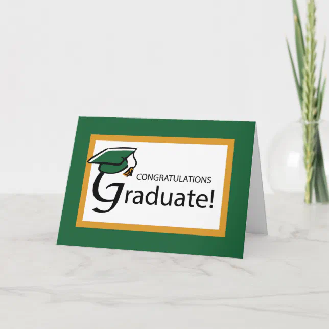 Graduation Green and Gold Congratulations Cap Card | Zazzle