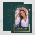 Graduation Green Gold Sun Moon Stars Grad Photo Invitation | Zazzle