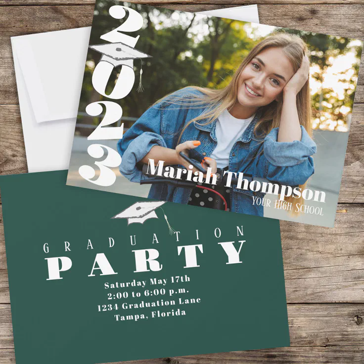 Graduation Green Typography Photo Class Of 2023 Invitation | Zazzle